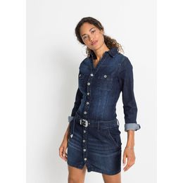 bonprix Jeans Kleid mit G&uuml;rtel, blau, Gr.42, Stylisches Jeanskleid mit Knopfleiste und auff&auml;lliger G&uuml;rtelschnalle, 82% Baumwolle