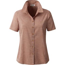 Damen Kurzarm-Bluse mit abgerundetem Saum cognac-wei&szlig;-gemustert, Gr&ouml;&szlig;e 44