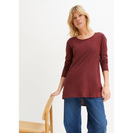 Langarmshirt bonprix "Langarmshirt aus reiner Baumwolle", Damen, Gr. 40/42 (M), ahornrot, Jersey, Obermaterial: 100% Baumwolle, unifarben, loose fit Po-bedeckend, Rundhals, Shirts Langarmshirt, lockere Passform, Langarm-Design, abgerundeter Saum, aus Baumwolle
