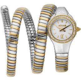 Quarzuhr JUST cavalli time "Signature Snake", silber (silbergoldfarben, silberfarben), Armbanduhren, Damen, Quarzuhr, Armbanduhr, Damenuhr, Edelstahlarmband, analog, Kristallsteine
