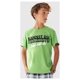 T-Shirt Kidsworld "KANNST DU SUBTRAHIEREN?", Jungen, Gr. 128/134, gr&uuml;n (lime, gr&uuml;n), Jersey, Obermaterial: 100% Baumwolle, bedruckt, Basic, Basic, Rundhals, Shirts T-Shirt, Kurzarm, mit trendigem Druck, tiefer Rundhals, aus Baumwolle