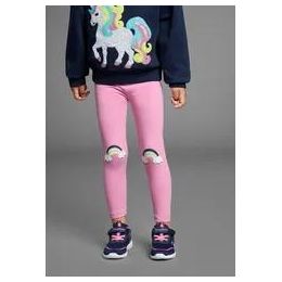 Leggings Kidsworld "2er Pack Leggings mit Regenbogen", M&auml;dchen, Gr. 140/146, N-Gr, rosa (altrosa, ringel), Single Jersey, Obermaterial: 95% Baumwolle, 5% Elasthan, bedruckt, geringelt, figurbetont 7/8-L&auml;nge, Hosen Leggings, 2er Pack Leggings mit Regenbogen und Ringel