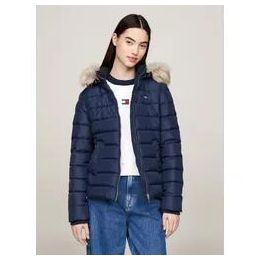 Tommy Hilfiger Steppjacke TOMMY JEANS "TJW BASIC HOODED DOWN JACKET EXT", Damen, Gr. XXXL(46), blau (schwarz night navy), Web, Obermaterial: 100% Polyester. Futter: 100% Polyester. Wattierung: 70% Daunen, 30% Federn, unifarben, regular fit h&uuml;ftlang, eingesetzt B&uuml;ndchen, Jacken Steppjacke, mit Logostickerei