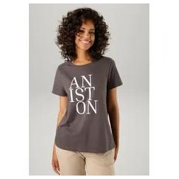 T-Shirt Aniston CASUAL, Damen, Gr. 36, grau (anthrazit, wei&szlig;), Single Jersey, Obermaterial: 100% Baumwolle, bedruckt, unifarben mit Farbeinsatz, figurbetont h&uuml;ftbedeckend, Rundhals, Shirts T-Shirt, mit Aniston-Schriftzug