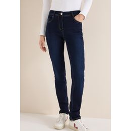 Slim-fit-Jeans Cecil "Style Scarlett", Damen, Gr. 27, L&auml;nge 28, dunkelblau wash, Denim/Jeans, Obermaterial: 78% Baumwolle, 20% Polyester, 2% Elasthan. Futter: 52% Polyester, 48% Baumwolle, unifarben, slim fit lang, Jeans Slim-fit-Jeans, mit Stretch