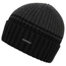 Beanie Chillouts "Malik Hat", Damen, dunkelgrau, schwarz, Rippstrick, Materialmix, M&uuml;tzen Beanie, Mit Umschlag, zweifarbig