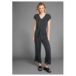 Jumpsuit Laura Scott, Damen, Gr. 42, N-Gr, schwarz (schwarz, mint), Jersey, Obermaterial: 95% Viskose, 5% Elasthan, gemustert, bequem 7/8-L&auml;nge, V-Ausschnitt, angeschnitten, Overalls Jumpsuit, mit filigranem Alloverprint