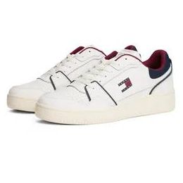 Tommy Hilfiger Sneaker TOMMY JEANS "TJM RETRO BASKET", Herren, Gr. 45, wei&szlig;, rot, blau, Leder, Lederimitat, Schuhe Sneaker, Freizeitschuh, Halbschuh, Schn&uuml;rer mit Lochmuster