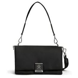 Umh&auml;ngetasche Tommy Hilfiger "TH HER MED CROSSOVER NYLON SV", Damen, Gr. B/H/T: 25cm x 14cm x 12cm, schwarz, Lederimitat, Textil, Taschen Umh&auml;ngetasche, Damen Tragetasche, Abendtasche, Clutch mit edlem TH-Steckverschluss