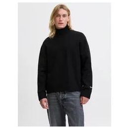 Jack & Jones Stehkragenpullover JACK & JONES "JORNORREBRO KNIT HIGH NECK", Damen, Gr. L, schwarz, Strick, Obermaterial: 55% Baumwolle, 22% Polyester, 21% Polyacryl, 2% Elasthan, unifarben, relaxed fit normal, hoch geschlossener Ausschnitt, Rippb&uuml;ndchen, Pullover Stehkragenpullover