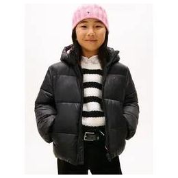 Steppjacke Tommy Hilfiger "HOODED SHINY PUFFER JACKET", M&auml;dchen, Gr. 8 (128), schwarz, Web, Obermaterial: 100% Polyamid, unifarben, regular fit normal, Rundhals, eingesetzt elastischer Bund, Jacken Steppjacke, Kinder bis 16 Jahre