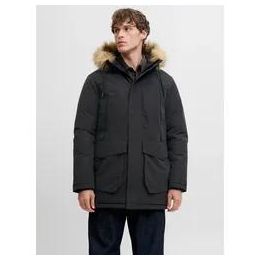 Jack & Jones Parka JACK & JONES "JJCAMP FAUX FUR PARKA BF", Herren, Gr. M, schwarz, Web, Obermaterial: 100% Polyester, unifarben, regular fit normal, Jacken Parka