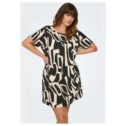 Sommerkleid Only CARMAKOMA "CARLUX SS TUNIC DRESS WVN NOOS", Damen, Gr. 46, N-Gr, schwarz aop:vendome geo, Web, Obermaterial: 97% Polyester, 3% Elasthan, bedruckt, loose fit kurz, U-Boot-Ausschnitt, Kleider Sommerkleid, Materialmix, loose fit
