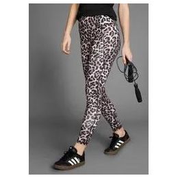 Leggings FAYN SPORTS, Damen, Gr. 48, N-Gr, beige (beige, schwarz), Jersey, Obermaterial: 77% Polyester, 23% Elasthan, animal-print, bedruckt, eng kn&ouml;chellang, Hosen Leggings, mit Formn&auml;hten und hohem Bund f&uuml;r die perfekte Passform