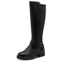 Winterstiefel Marco Tozzi, Damen, Gr. 39, Normalschaft, schwarz, Lederimitat, Textil, unifarben, Basic, Schuhe Winterstiefel, Blockabsatz, Langschaftstiefel mit Zierschnallen geschm&uuml;ckt