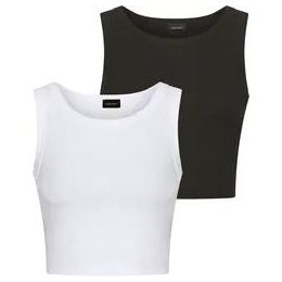 Crop-Top Laura Scott, Damen, Gr. 44/46, schwarz-wei&szlig; (wei&szlig;, schwarz), Rippware, Obermaterial: 95% Viskose, 5% Elasthan, unifarben, Basic, figurbetont bauchfrei, Rundhals, Tops, in Rippenqualit&auml;t