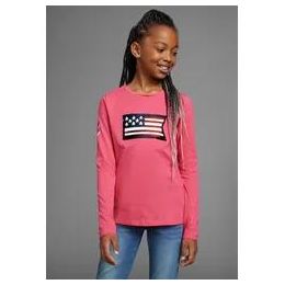Langarmshirt DELMAO "Mit Wendepailletten", M&auml;dchen, Gr. 176/182, pink, Jersey, Obermaterial: 100% Baumwolle, bestickt, Basic h&uuml;ftlang, Rundhals, Shirts Langarmshirt, Pailletten in 2 Farben zu tragen