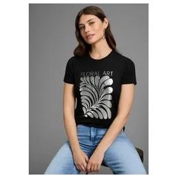 T-Shirt Laura Scott, Damen, Gr. 36, schwarz, Jersey, Obermaterial: 95% Viskose, 5% Elasthan, bedruckt, unifarben, Basic h&uuml;ftbedeckend, Rundhals, Shirts T-Shirt, mit Folien-Print