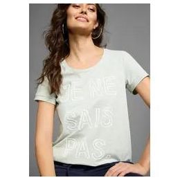 T-Shirt Laura Scott, Damen, Gr. 44/46, grau (light, grau, melange), Single Jersey, Obermaterial: 48% Polyester, 47% Baumwolle, 5% Elasthan, meliert, Basic, figurbetont h&uuml;ftlang, Rundhals, Shirts T-Shirt, mit aufgen&auml;htem Schriftzug