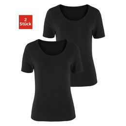 T-Shirt Vivance "aus elastischer Baumwoll-Qualit&auml;t", Damen, Gr. 40/42, schwarz, Single Jersey, Obermaterial: 95% Baumwolle, 5% Elasthan, unifarben, Basic, bequem normal, tiefer Rundhals, Shirts T-Shirt, Topseller