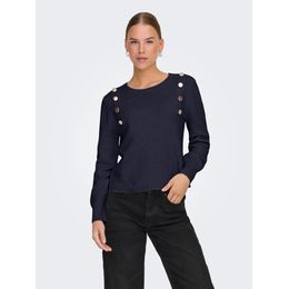 Strickpullover Only "ONLJEANETT LIFE LS BUTTON O-NECK CS KNT", Damen, Gr. S (36), blau (night sky detail:light gold buttons), Strick, Obermaterial: 88% Polyester, 6% Elasthan, 6% Nylon, unifarben, regular fit, Rundhals, Rippb&uuml;ndchen, Pullover Strickpullover