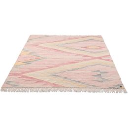 Wollteppich Tom Tailor HOME "Vintage ZigZag", lila (beere), B:160cm H:5mm L:230cm, Wolle, Teppiche, Wollteppich, handgewebt, mit Fransen, Boho-Style