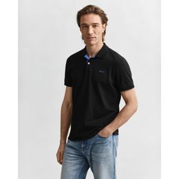 Poloshirt Gant "REG CONTRAST PIQUE SS RUGGER", Herren, Gr. S, schwarz, Piqu&eacute;, Obermaterial: 96% Baumwolle, 4% Elasthan, unifarben mit Farbeinsatz, regular fit h&uuml;ftlang, hoch geschlossener Ausschnitt, Rippb&uuml;ndchen, Shirts Poloshirt, mit kontrastfarbenen Eins&auml;tzen, Topseller