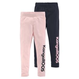 Leggings Kangaroos "2er Pack Leggings mit Kangaroos Schriftzug", M&auml;dchen, Gr. 140/146, N-Gr, blau (marine, rosa), Jersey, Obermaterial: 95% Baumwolle, 5% Elasthan, bedruckt, mehrfarbig, schmal lang, Hosen Leggings, F&uuml;r kleine M&auml;dchen, Topseller