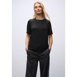 Kurzarmshirt Street One, Damen, Gr. 40, schwarz, Jersey, Obermaterial: 95% Viskose, 5% Elasthan, unifarben, normal, U-Boot-Ausschnitt, Shirts Kurzarmshirt, mit Chiffon-Detail