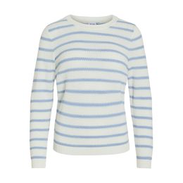 Rundhalspullover Vila "VIDALO O-NECK L/S STRIPE KNIT TOP- NOOS", Damen, Gr. M (38), wei&szlig; alyssum stripes:kentucky blau, Rippstrick, Obermaterial: 100% Baumwolle, gestreift, regular fit normal, Rundhals, Pullover Rundhalspullover