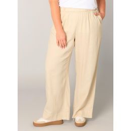 Leinenhose Base Level Curvy "Yula", Damen, Gr. 54/56, N-Gr, beige (light beige), Web, Obermaterial: 55% Leinen, 45% Viskose, unifarben, loose fit lang, Hosen Leinenhose, Sommerhose, Leinen-Viskose-Mix, mit elastischem Bund
