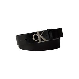 Lederg&uuml;rtel Calvin Klein "MONOGRAM BUCKLE 35MM", Herren, Gr. 95, silber (schwarz, antique silber), Rindsleder, unifarben, G&uuml;rtel Lederg&uuml;rtel, Gr&ouml;&szlig;enverstellbar