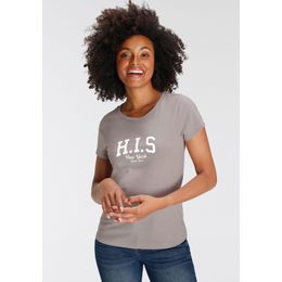H.I.S. T-Shirt H.I.S, Damen, Gr. 36/38, grau (hellgrau), Single Jersey, Obermaterial: 100% Baumwolle, bedruckt, figurumspielend, Shirts T-Shirt, bedruckt, f&uuml;r die Freizeit, aus Baumwolle, Topseller