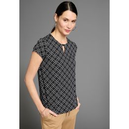 Kurzarmshirt HECHTER PARIS, Damen, Gr. 34, schwarz-wei&szlig; (schwarz, wei&szlig;, gemustert), Jersey, Obermaterial: 95% Viskose, 5% Elasthan, gemustert, figurumspielend h&uuml;ftlang, Rundhals, Shirts Kurzarmshirt, mit Zierdetail und Alloverprint