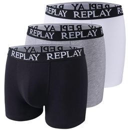 Boxershorts Replay "BOXER Style 01/C Basic Cuff Logo 3pcs Box", Herren, Gr. L, wei&szlig; (schwarz, grau, wei&szlig;), Jersey, Obermaterial: 95% Baumwolle, 5% Elasthan, unifarben, Unterhosen Boxershorts, mit Logoschriftzug am elastischen Bund