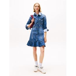 Jeanskleid Tommy Jeans "WESTERN DENIM DRESS DI2057", Damen, Gr. XXL (44), N-Gr, blau (denim schwarz), Denim/Jeans, Obermaterial: 100% Baumwolle, Abriebeffekte, regular fit, Kleider Jeanskleid