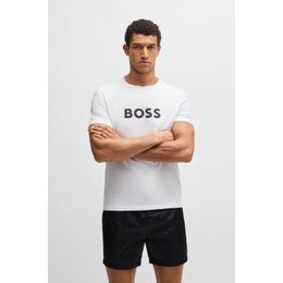 T-Shirt BOSS, Herren, Gr. M (50), wei&szlig; (wei&szlig; 100), Jersey, Obermaterial: 100% Baumwolle, regular fit normal, Rundhals, abgesteppte Kante, Shirts T-Shirt, mit UV Schutz (SPF 50+)
