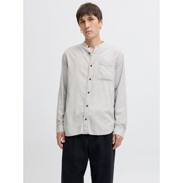 Jack & Jones Langarmhemd JACK & JONES "JJEBAND MELANGE SHIRT L/S SN", Herren, Gr. L, N-Gr, grau (light grau melange), Web, Obermaterial: 100% Baumwolle, meliert, regular fit, Hemden Langarmhemd