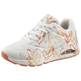 Sneaker Skechers "UNO - METALLIC LOVE", Damen, Gr. 41, gold (wei&szlig;, goldfarben), Lederimitat, Schuhe Sneaker, Freizeitschuh, Halbschuh, Schn&uuml;rschuh mit trendigen Metallic-Print