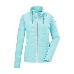 Strickjacke Killtec "KOS 24 WMN FLX JCKT", Damen, Gr. 48, blau (aquablau), Oberstoff: 100% Polyester, Strickjacken Strickjacke, Damenjacke mit Comfort-Stretch und Kinnschutz, seitliche Taschen