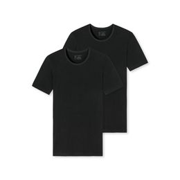 T-Shirt Schiesser "95/5", Herren, Gr. 5M, schwarz (000, schwarz), Single Jersey, Obermaterial: 95% Baumwolle, 5% Elasthan, unifarben, normal h&uuml;ftlang, Rundhals, Shirts T-Shirt, mit rundem Halsausschnitt