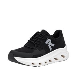 Plateausneaker RIEKER SPORT, Damen, Gr. 43, schwarz, laufsohle wei&szlig;, Nubuklederimitat, Textil, Schuhe Plateausneaker, Slip-on Sneaker, Halbschuh, Freizeitsneaker mit MemoSoft-Innensohle