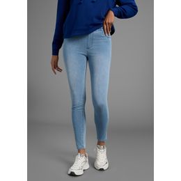 Jogg Pants Arizona "High Waist", Damen, Gr. 38, N-Gr, blau (light blau w), Jersey, Obermaterial: 62% Baumwolle, 28% Polyester, 10% Elasthan, Basic, skinny fit kn&ouml;chellang, Jeans Jogg Pants, extra-eng geschnitten, kn&ouml;chellange Beinform, hoher Bund