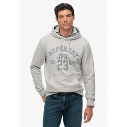 Kapuzensweatshirt Superdry "SD-ATHLETIC ESS HOODIE", Herren, Gr. XL, cadet grau mel, Sweatware, Obermaterial: 100% Seide, bedruckt, meliert, normal, Rundhals, Rippb&uuml;ndchen, Sweatshirts Kapuzensweatshirt