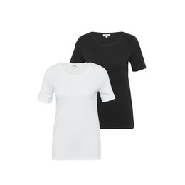 T-Shirt s.Oliver, Damen, Gr. 40, wei&szlig;, schwarz, Jersey, Obermaterial: 100% Baumwolle, unifarben, slim fit h&uuml;ftbedeckend, Rundhals, Shirts T-Shirt, aus Interlockjersey im 2er-Pack