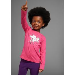 Langarmshirt Kidsworld "mit s&uuml;&szlig;em Einhorn Druck", M&auml;dchen, Gr. 92/98, pink, Jersey, Obermaterial: 100% Baumwolle, bedruckt, Basic h&uuml;ftlang, Rundhals, abgesteppte Kante, Shirts Langarmshirt, lang&auml;rmlig, h&uuml;ftlange Passform, stylischer Druck, Topseller