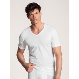 V-Shirt Calida "Focus", Herren, Gr. M (50), wei&szlig;, Single Jersey, Obermaterial: 47% Lyocell (TENCEL&trade;), 46% Baumwolle, 7% Elasthan, unifarben, Basic, Basic h&uuml;ftbedeckend, V-Ausschnitt, Shirts V-Shirt, V-Ausschnitt, Single Jersey Qualit&auml;t, schnelltrocknend, Kurzarm