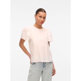 V&eacute;ro Moda Kurzarmbluse VERO MODA "VMPRETTY SS TOP WVN GA NOOS", Damen, Gr. XS, wei&szlig; (snow wei&szlig;), Web, Obermaterial: 100% Baumwolle, unifarben, regular fit h&uuml;ftlang, Rundhals, Blusen Kurzarmbluse