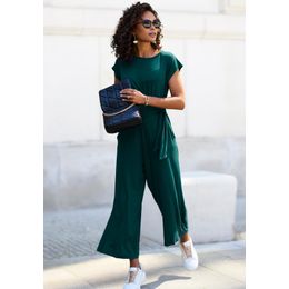 Culotte-Overall Lascana, Damen, Gr. 42, N-Gr, blau (petrol), Jersey, Obermaterial: 95% Viskose, 5% Elasthan, unifarben, figurumspielend 7/8-L&auml;nge, Rundhals, Overalls Culotte-Overall, mit Knotendetail in der Taille, femininer Jumpsuit, festlich, Topseller