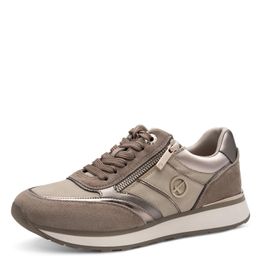 Keilsneaker Tamaris, Damen, Gr. 40, beige (taupe kombiniert), Lederimitat, Textil, Veloursleder, kontrastfarbene Details, Schuhe Keilsneaker, Freizeitschuh, Halbschuh, Schn&uuml;rschuh mit Kontrastbes&auml;tzen